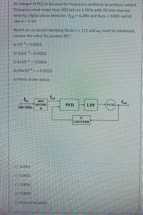 Solved An integer-N PLL to be used for frequency synthesis | Chegg.com