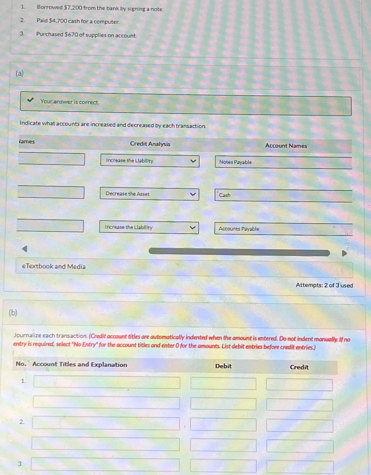 Solved Borrowed $7,200 ﻿from the bank by signing a note.Paid | Chegg.com