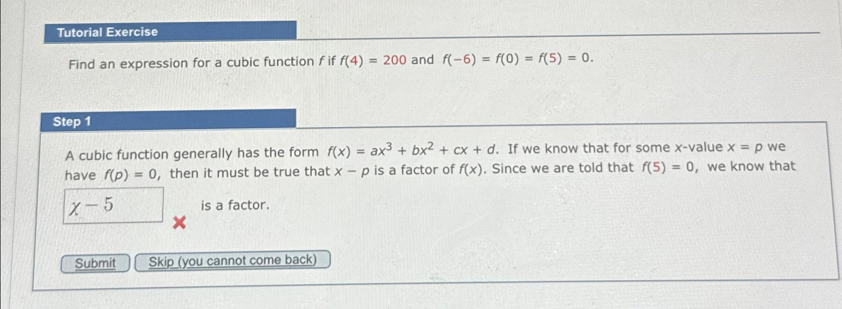 Solved Tutorial ExerciseFind an expression for a cubic | Chegg.com