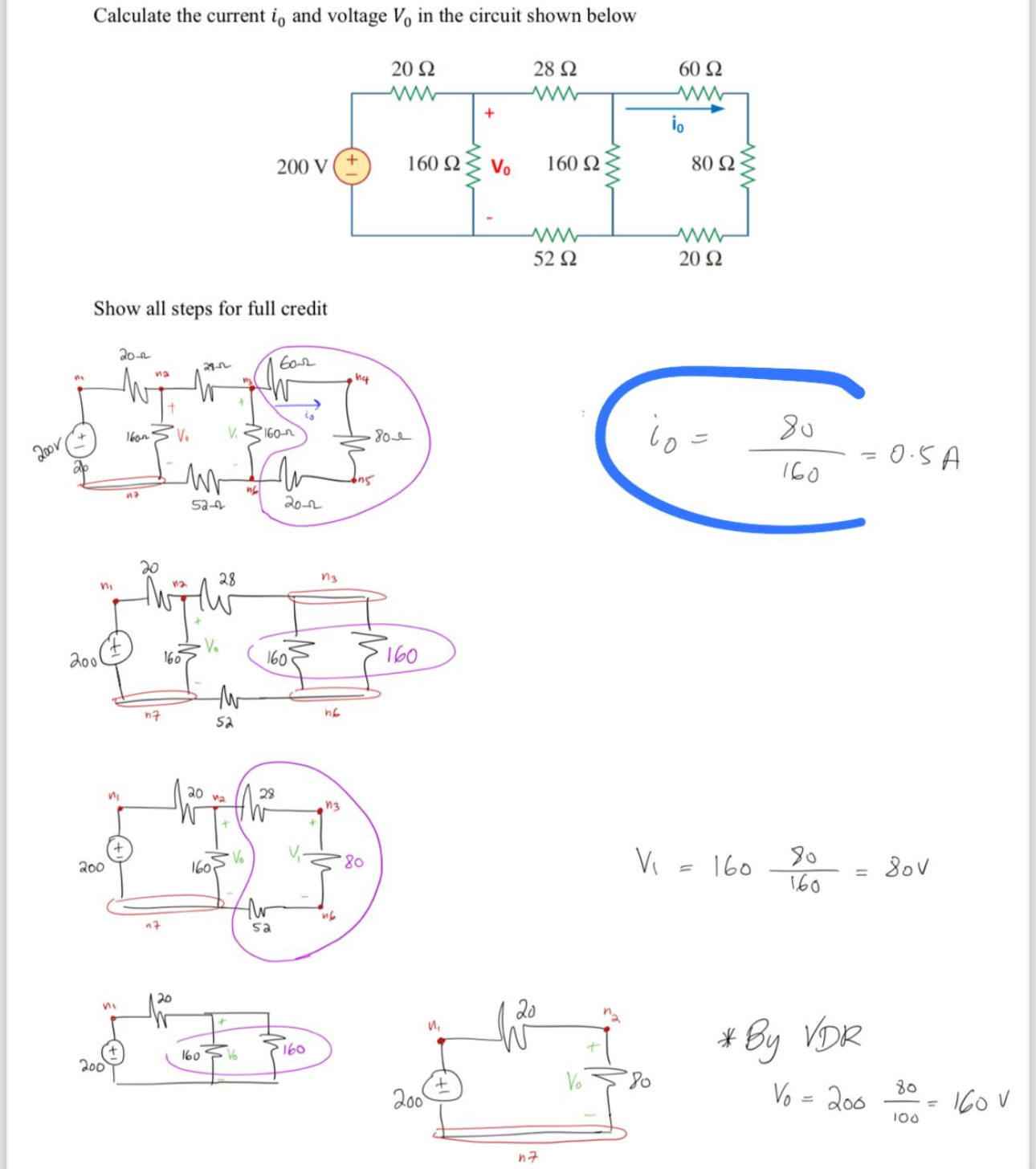 Solved Calculate the current i0 ﻿and voltage V0 ﻿in the | Chegg.com