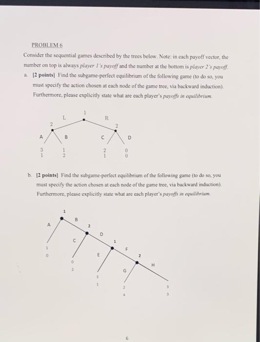 Solved PROBLEM 6 Consider the sequential games described by | Chegg.com
