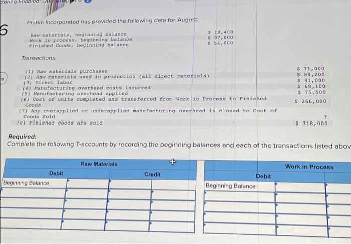 Solved Complete the following T-accounts by recording the | Chegg.com