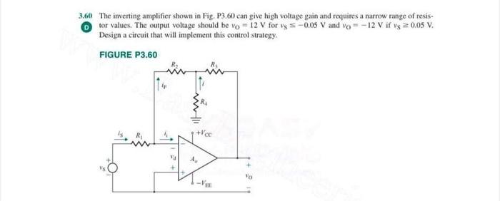 Solved The inverting amplifier shown in Fig. P3,60 can give | Chegg.com