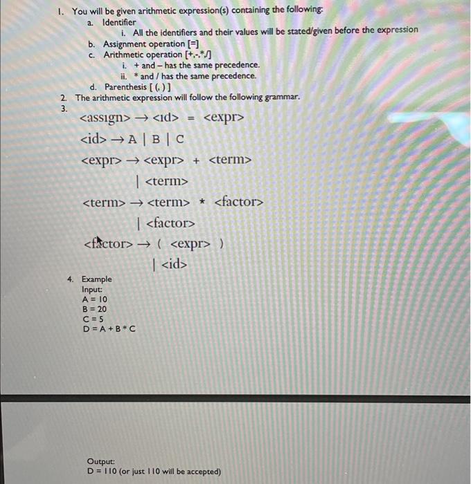 Solved 1. You will be given arithmetic expression(s) | Chegg.com