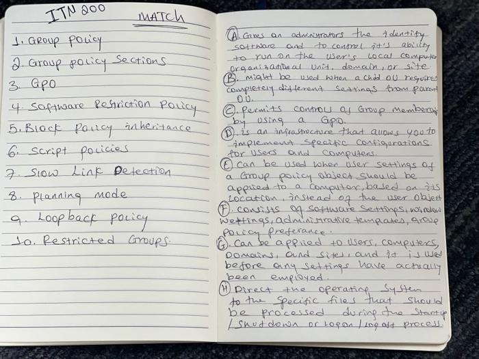 Solved MATCh 1. Group policy 2. Group policy Sections 3. GPo | Chegg.com