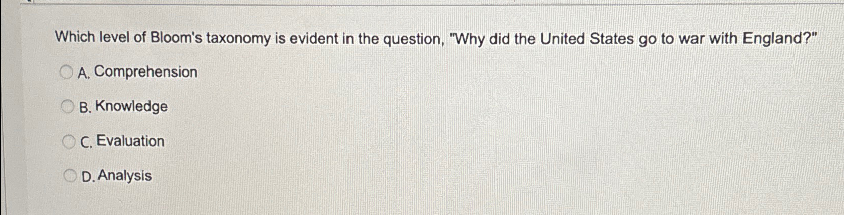 Solved Which level of Bloom's taxonomy is evident in the | Chegg.com