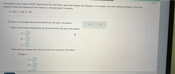 Solved Information is given about AABC. Determine if the | Chegg.com