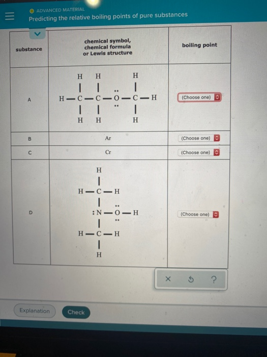Solved = O ADVANCED MATERIAL Predicting the relative boiling | Chegg.com