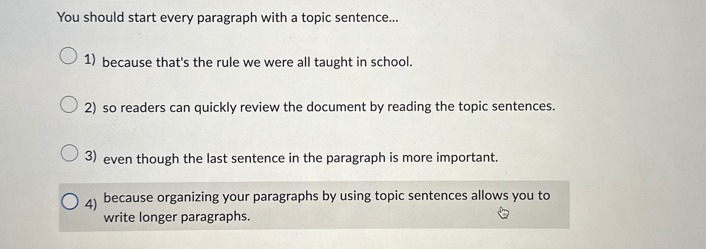 Solved You should start every paragraph with a topic | Chegg.com