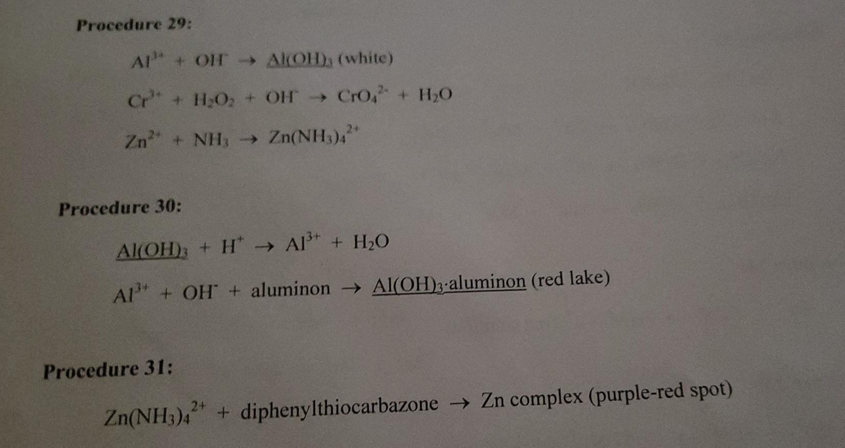 Solved Procedure 29: AT + oir - Alon), (white) Cr + H30, + | Chegg.com