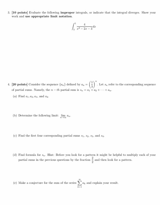 Solved 3. (10 points) Evaluate the following improper | Chegg.com