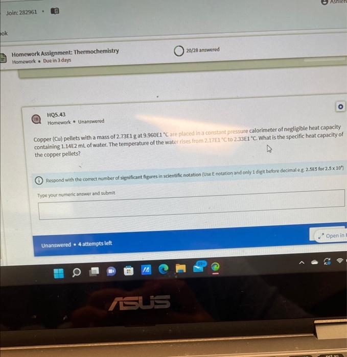 Solved HQ5.43 Homework - Unanswered Copper (Cu) pellets with | Chegg.com