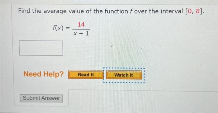 Solved Find the average value of the function f over the | Chegg.com
