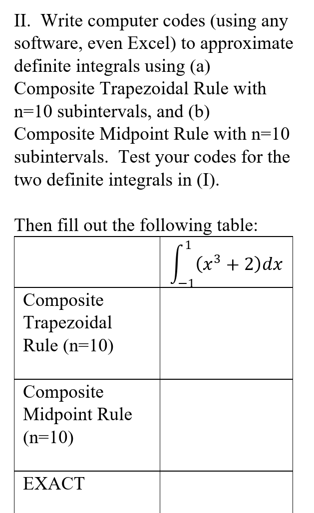 Solved II. Write computer codes (using any software, even | Chegg.com
