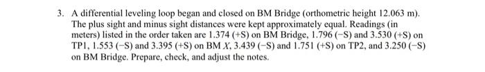 Solved 3. A differential leveling loop began and closed on | Chegg.com