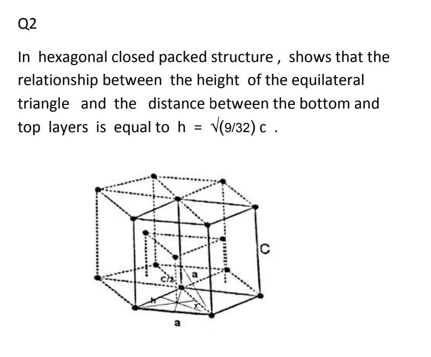 Solved Q2 In hexagonal closed packed structure, shows that | Chegg.com