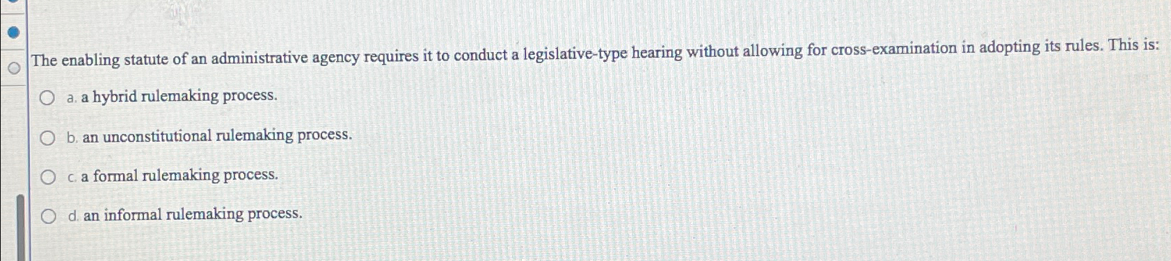 Solved The enabling statute of an administrative agency | Chegg.com
