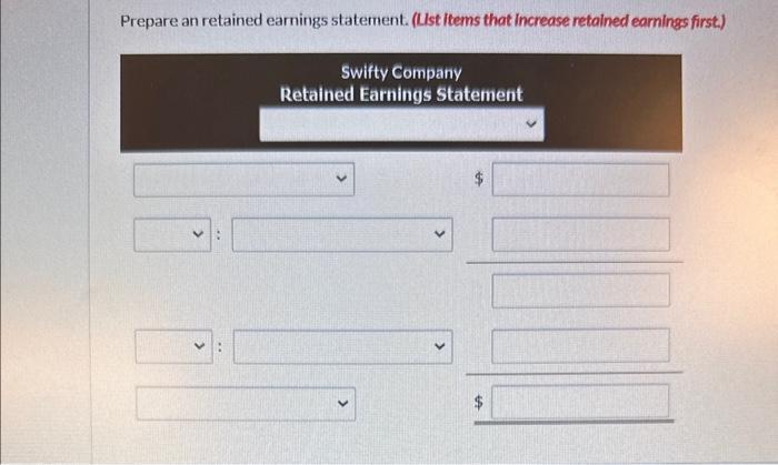 Solved Prepare an retained earnings statement. (Llst Items | Chegg.com