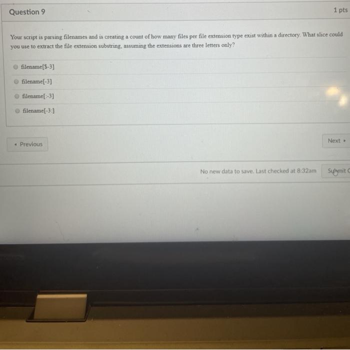 Solved Question 9 1 pts Your script is parsing filenames and | Chegg.com