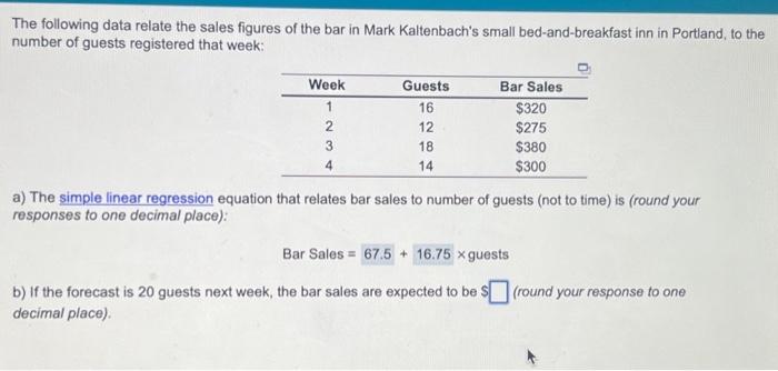 Solved The Following Data Relate The Sales Figures Of The