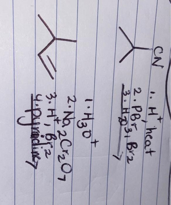 Solved CN 1. H heat 2. PBr₂ Brz + 1.H₂ot 2. Na 2Cr2O7 3. Ht, | Chegg.com