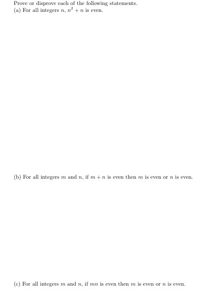 Solved Prove or disprove each of the following statements. | Chegg.com