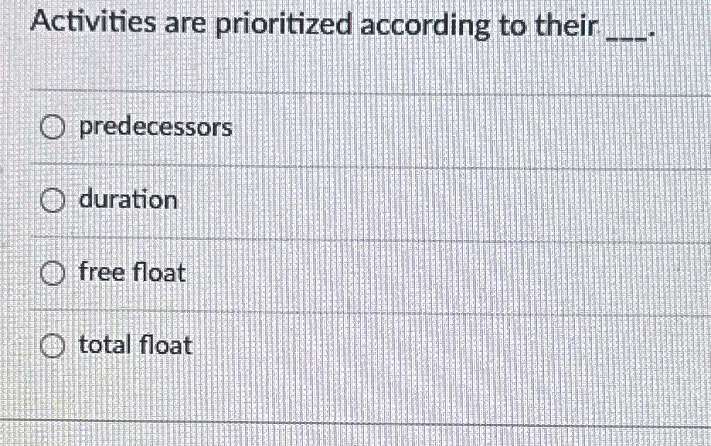 Solved Activities are prioritized according to | Chegg.com
