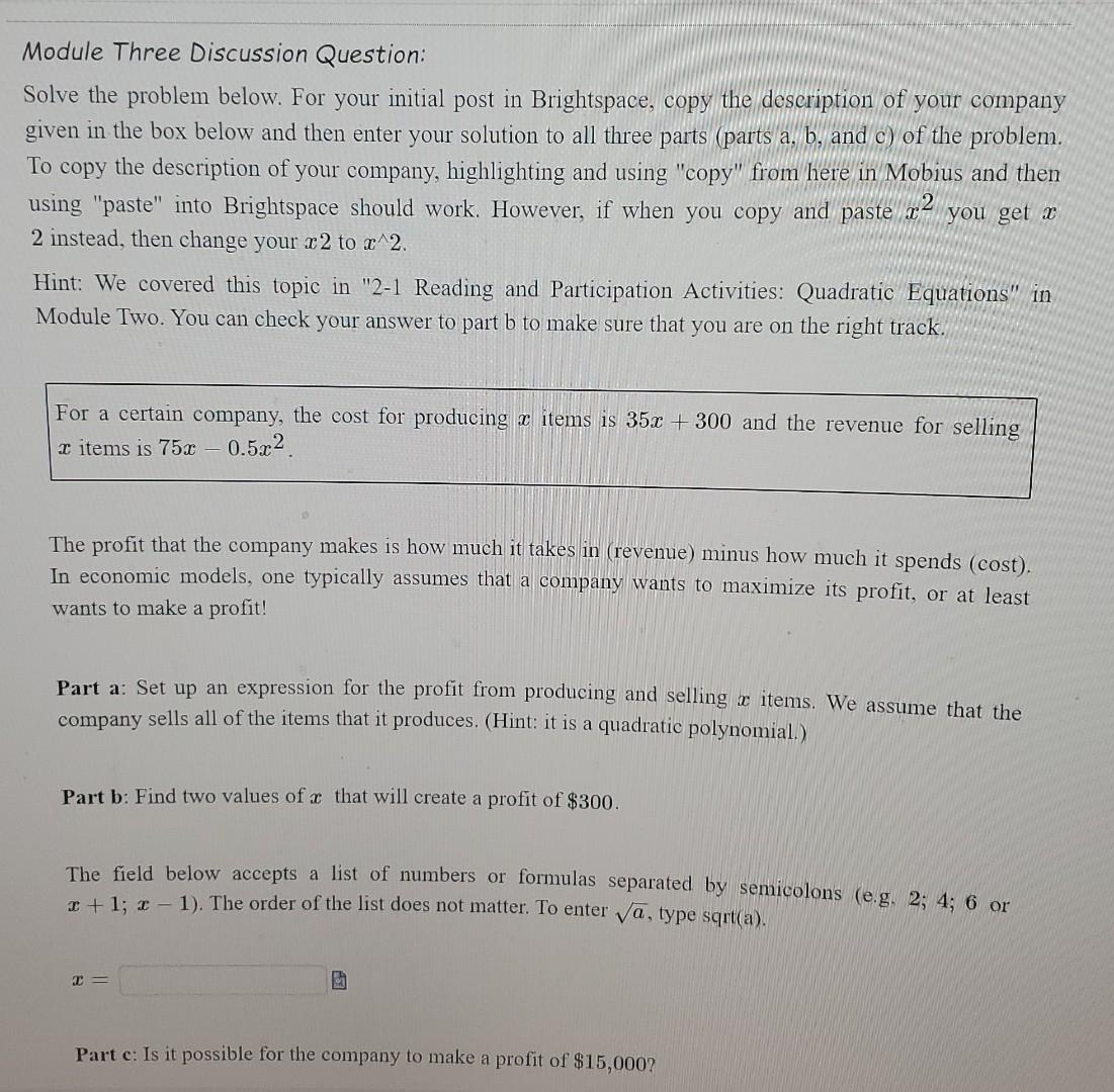 Solved Module Three Discussion Question: Solve the problem | Chegg.com
