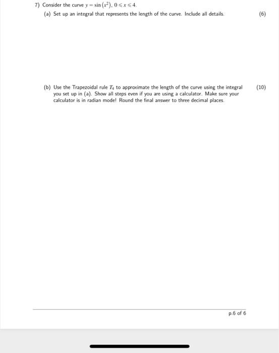 Solved Consider the curve y=sin(x2),0⩽x⩽4. (a) Set up an | Chegg.com