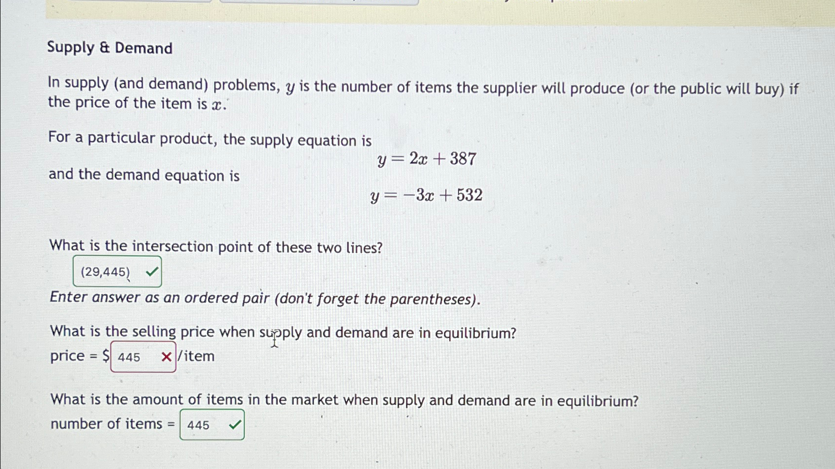 Solved Supply & DemandIn supply (and demand) ﻿problems, y | Chegg.com