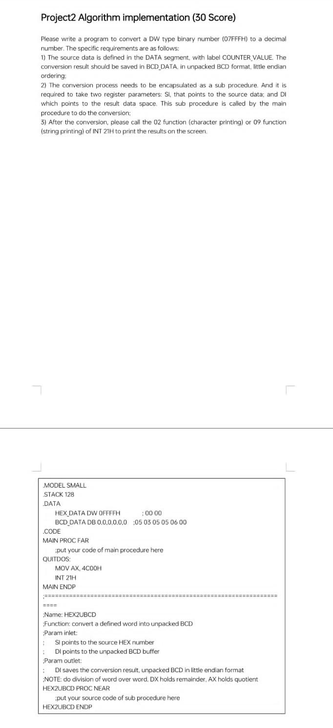 Solved .MODEL SMALL .STACK 128 .DATA HEX_DATA DW 0FFFFH ; | Chegg.com