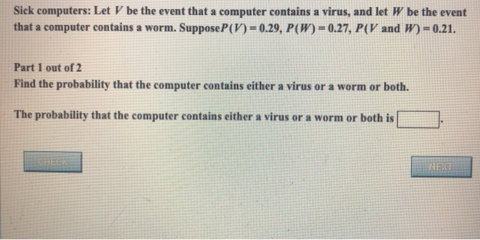 Solved Sick computers: Let V be the event that a computer | Chegg.com