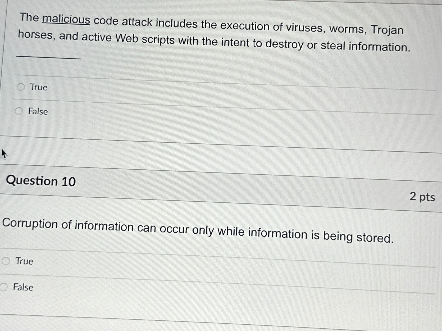 Solved The malicious code attack includes the execution of | Chegg.com