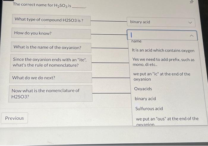 Solved The correct name for H₂SO3 is What type of compound | Chegg.com