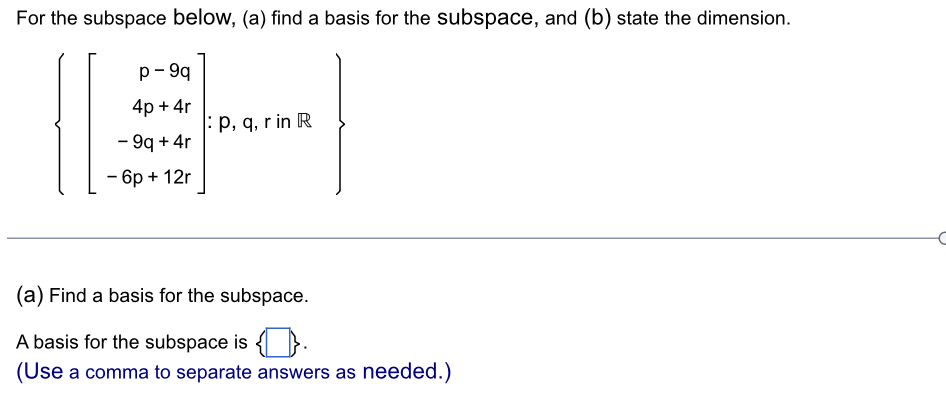 Solved For the subspace below, (a) ﻿find a basis for the | Chegg.com