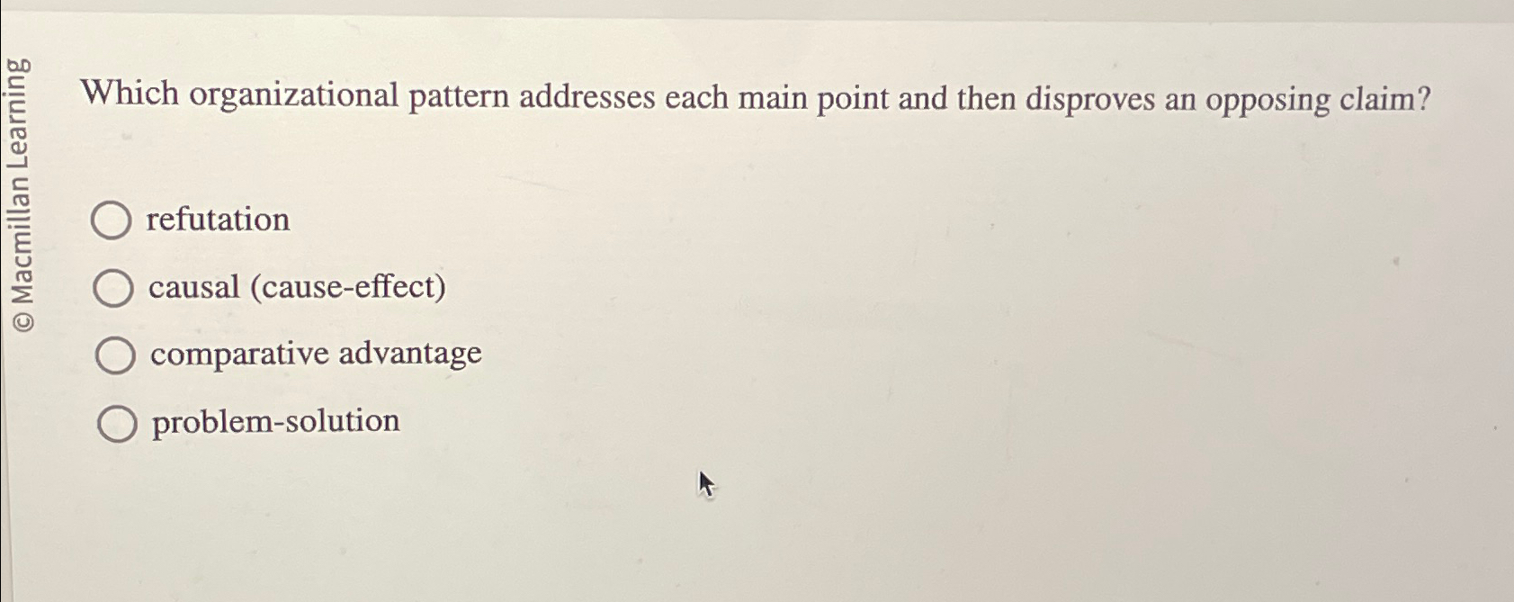Solved Which organizational pattern addresses each main | Chegg.com