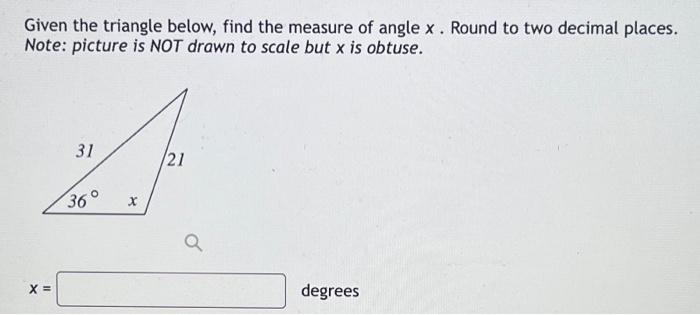 Solved Given the triangle below, find the measure of angle | Chegg.com