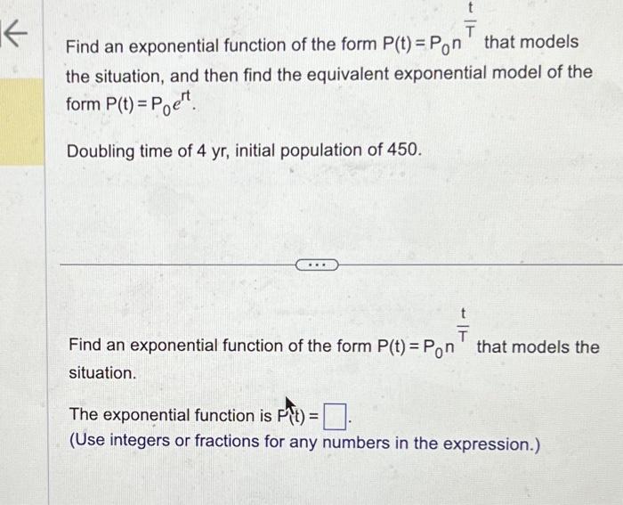 Solved Find an exponential function of the form P(t)=P0n⊤ˉ | Chegg.com