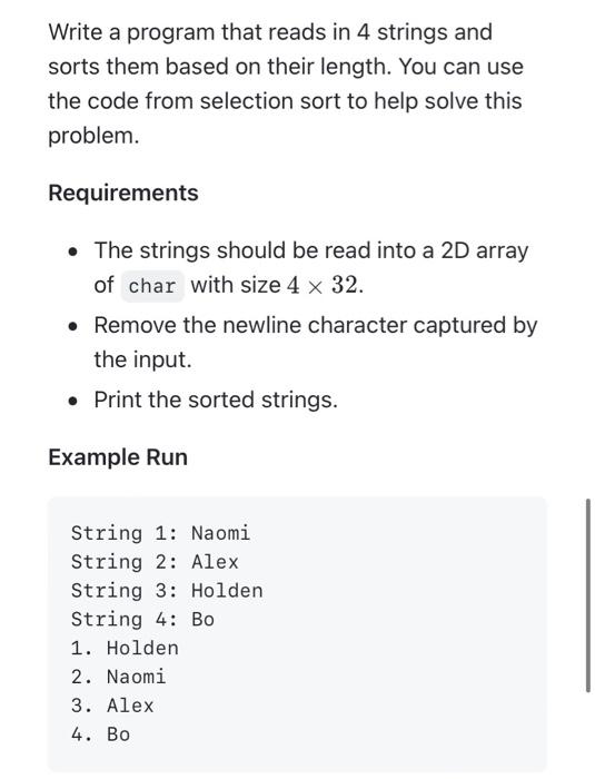 Solved Write a program that reads in 4 strings and sorts | Chegg.com