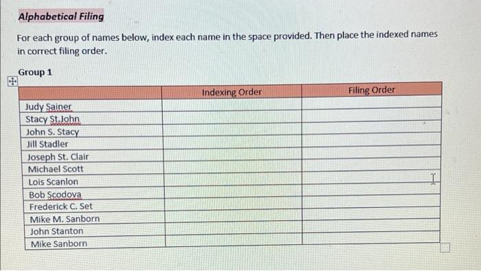 Solved Alphabetical Filing For each group of names below, | Chegg.com
