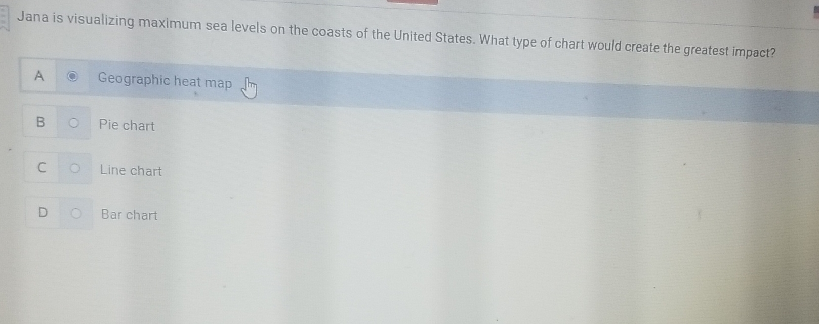 Solved Jana is visualizing maximum sea levels on the coasts | Chegg.com