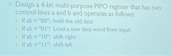 Solved a Design a 4-bit multi-purpose PIPO register that | Chegg.com