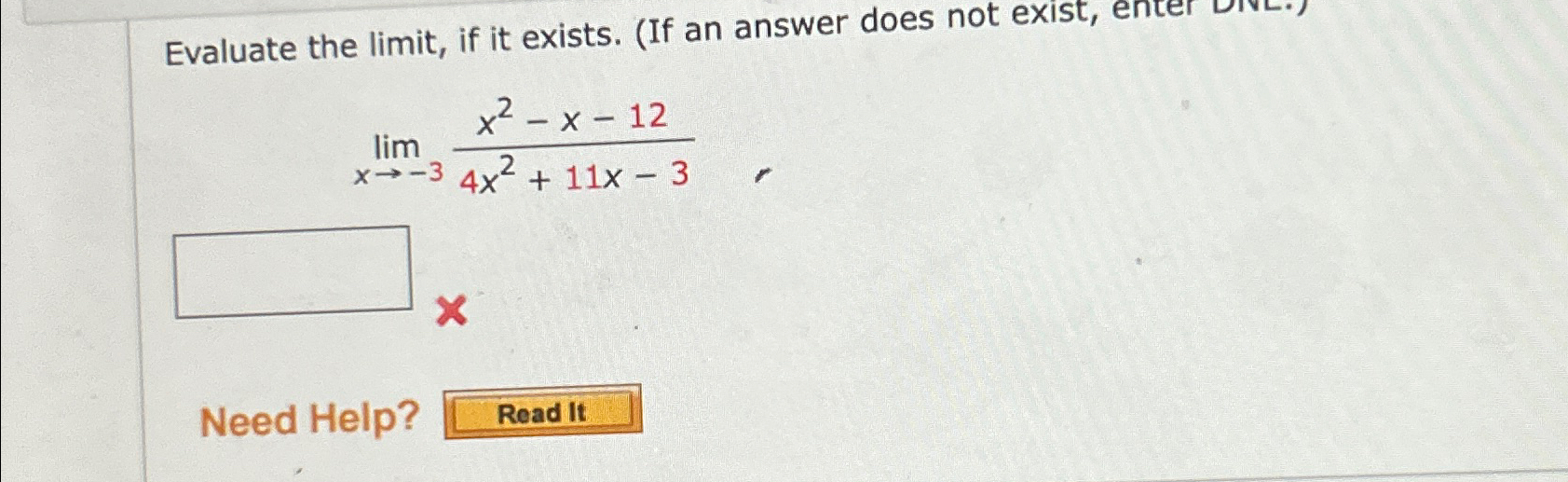 Solved Evaluate the limit, ﻿if it exists. (If an answer does | Chegg.com