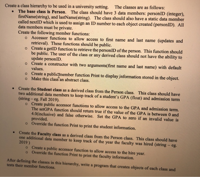 Solved Create A Class Hierarchy To Be Used In A University 