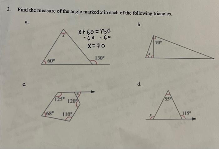 Solved 3. Find the measure of the angle marked x in each of | Chegg.com