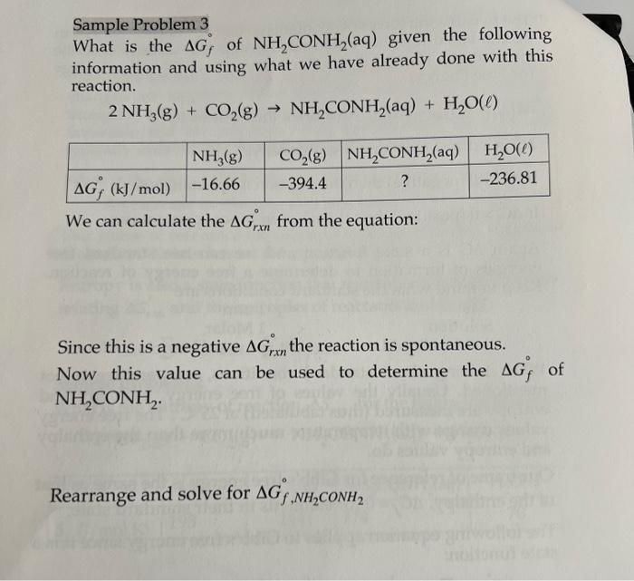 Solved Sample Problem 3 What is the ΔGf of NH2CONH2(aq) | Chegg.com