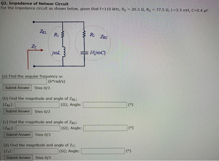 Solved Q2. Impedance of Networ Circuit For the impedance | Chegg.com