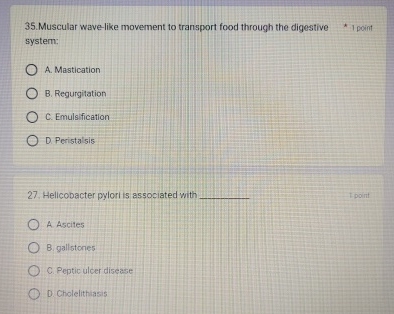 Solved 35.Muscular wave-like movement to transport food | Chegg.com