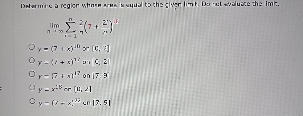 Solved Determine a region whose area is equal to the given | Chegg.com