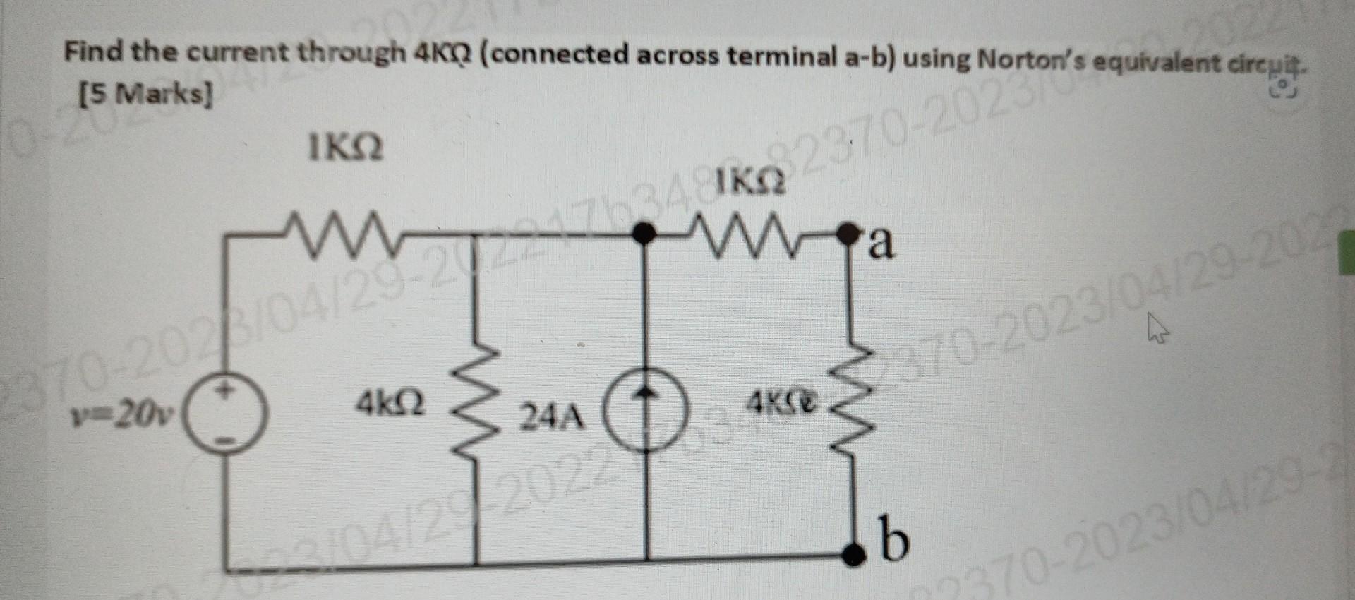 Solved Find the current through 4KQ (connected across | Chegg.com